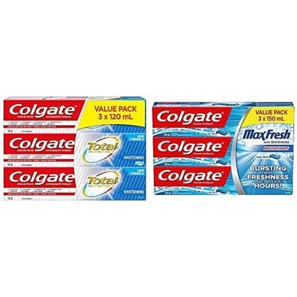 Colgate Total Whitening Toothpaste 120 mL 3 Pack + Colgate MaxFresh ...