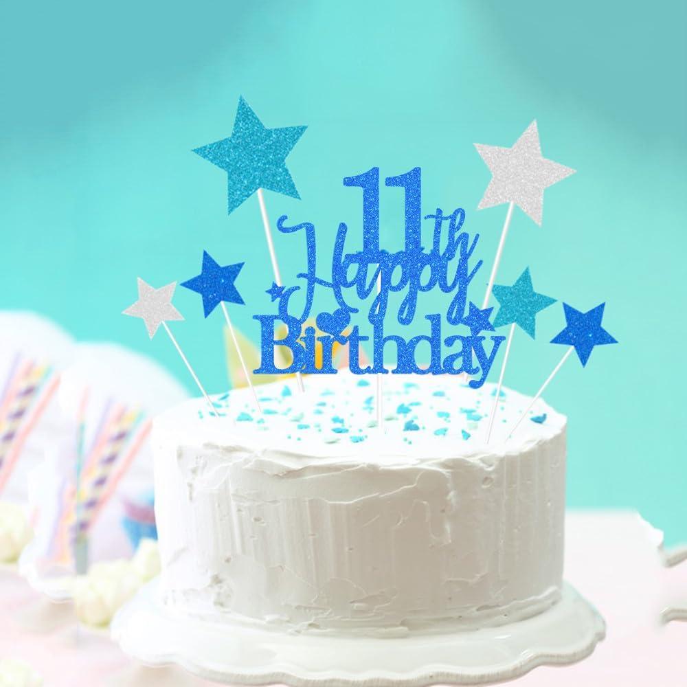 Elicola 11th Birthday Cake Toppers Blue Happy 11th Happy Birthday Cake ...