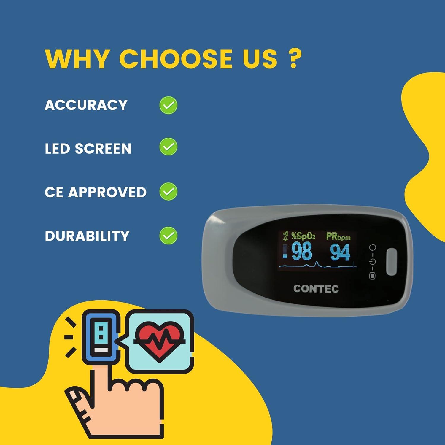 Contec Fingertip Pulse Oximeter with Pouch - Blood Oxygen Monitor | Buy ...