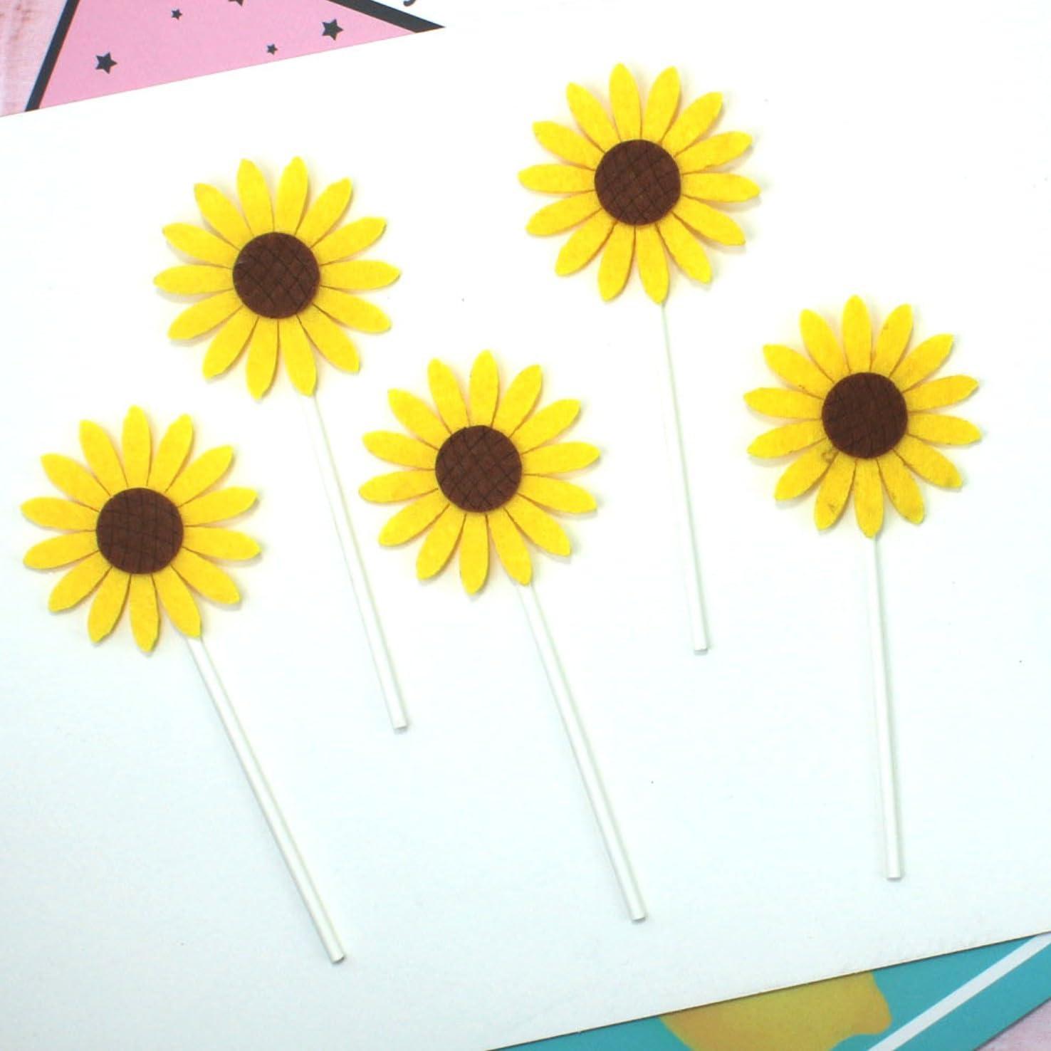 25PCS Cute Sunflower Cupcake Toppers Yellow Flower Fruit Picks for Baby ...