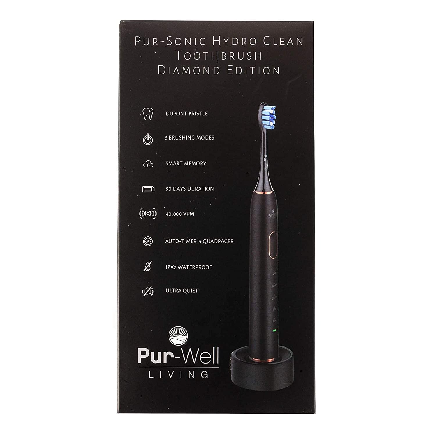 Pur-Well Living Pur-Hydro Clean Electric Toothbrush with Dupont Brush Heads - USB Charging ...