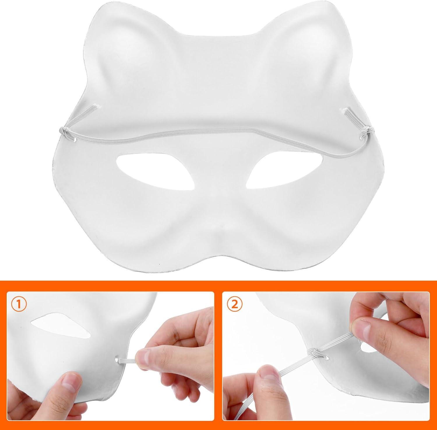 Pretyzoom 10-Piece Cat Mask Set - DIY White Cat Therian Masks for ...