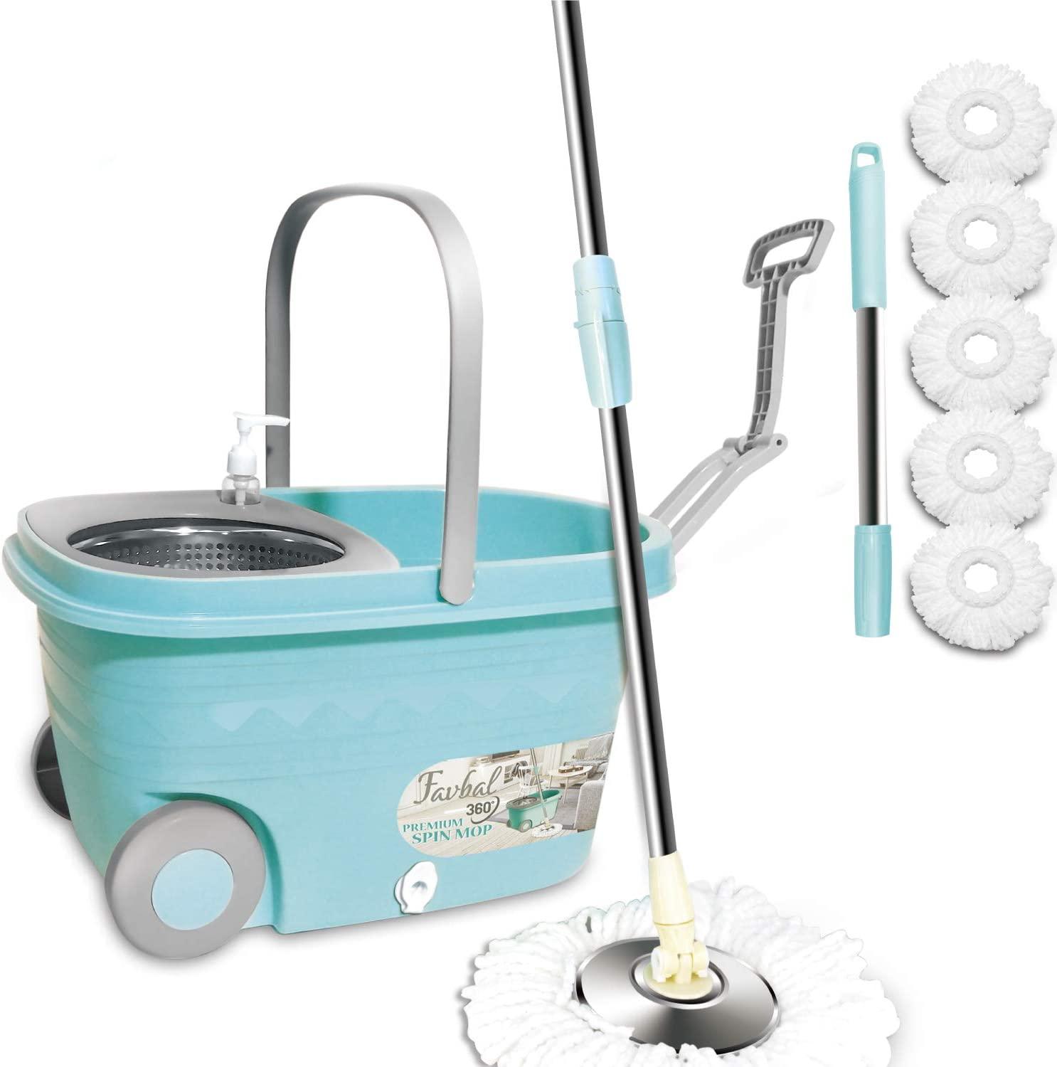 Favbal Spin Mop Bucket with Wringer Set - 6 Replacement Refills, 61 ... Favbal Spin Mop Bucket with Wringer Set - 6 Replacement Refills, 61 ...