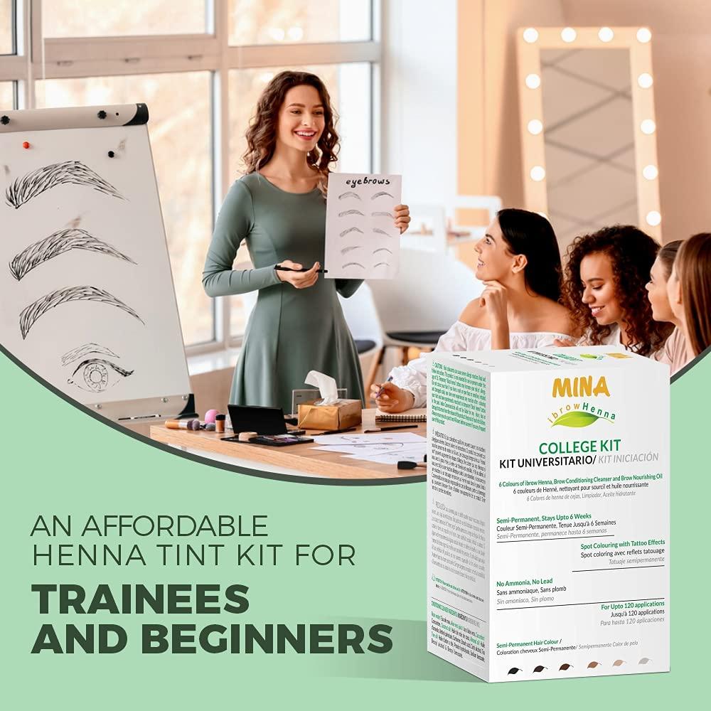 MINA ibrow Henna College Kit - 6 Colors with Brow Cleanser & Nourishing ...