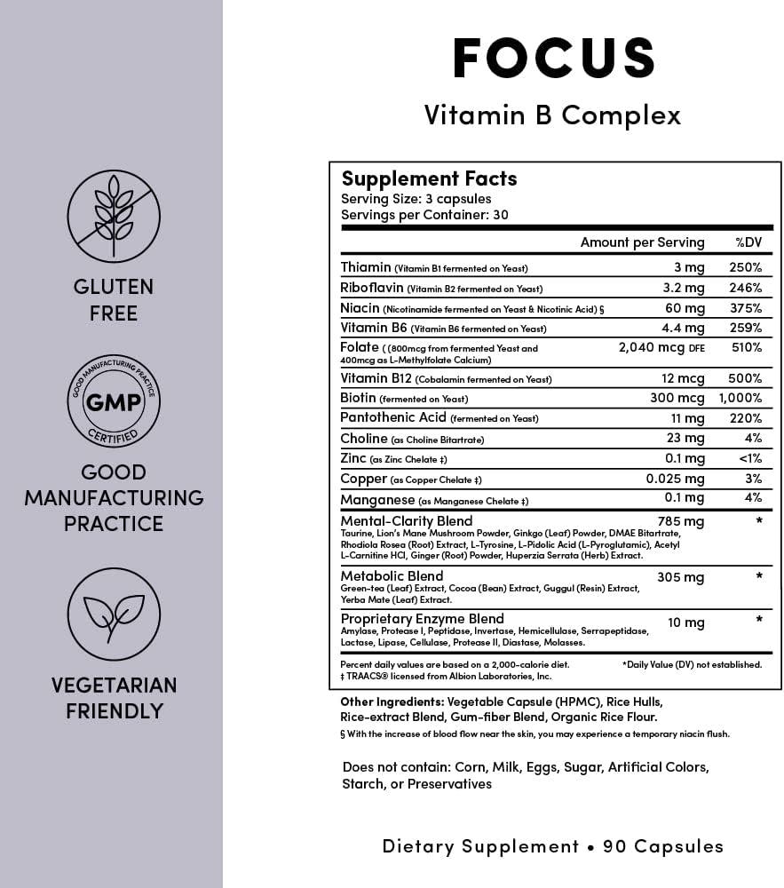 Tranont Focus B Complex Vitamin Supplement - 90 Capsules - Super B ...