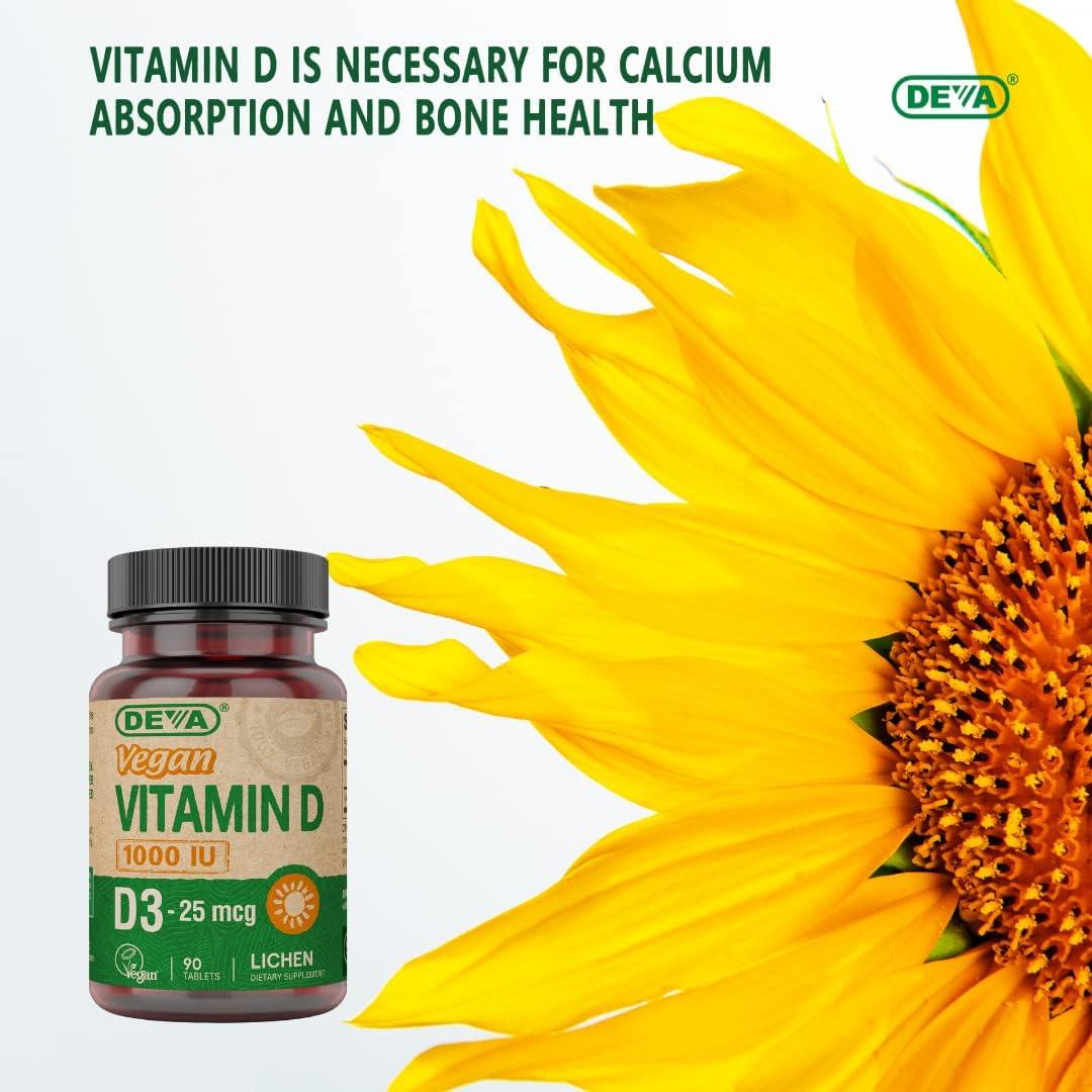 DEVA Vegan Vitamin D3 Supplement 1000 IU - Plant Derived 90 Tablets ...