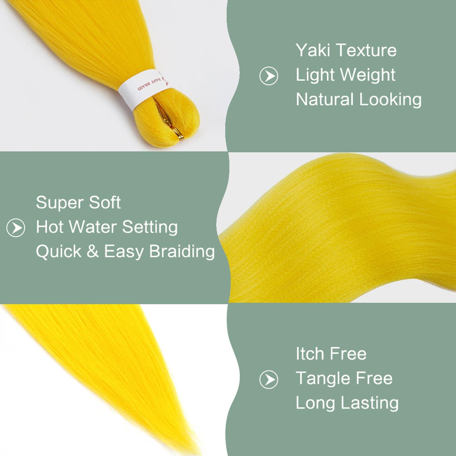 YDDM 32 Inch Pre Stretched Yellow Braiding Hair Extensions - 3 Pack ...