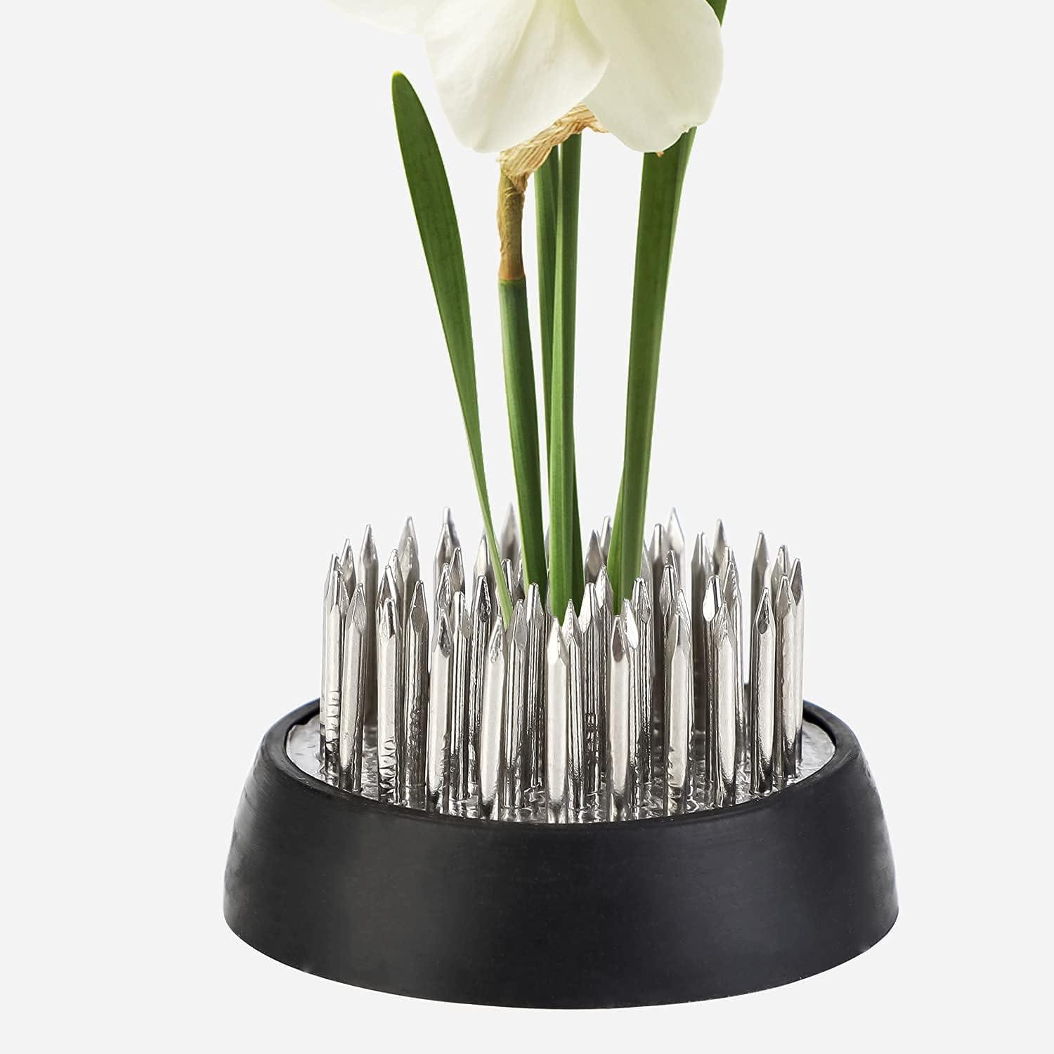 JUSTDOLIFE Stainless Floral Frog Vase - Round Metal Flower Arranger Pin ...
