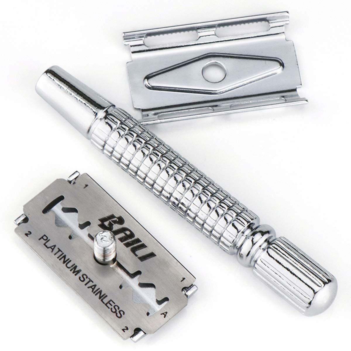 BAILI Classic Metal 3-Piece Double Edge Safety Razor - Platinum Blade ...