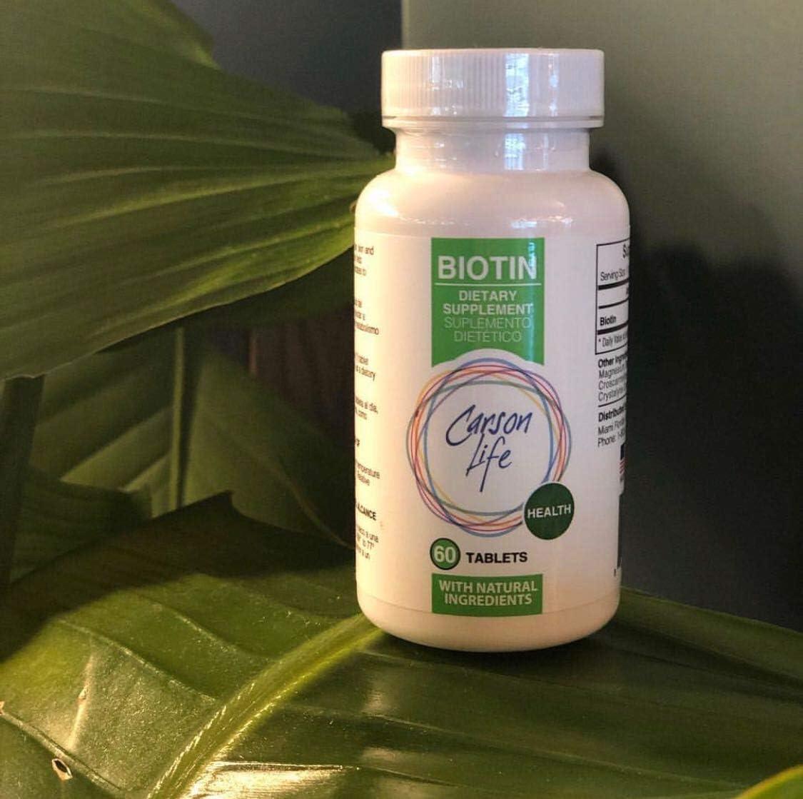 CARSON LIFE Biotin Supplement - 60 Tablets for Hair Growth & Energy ...