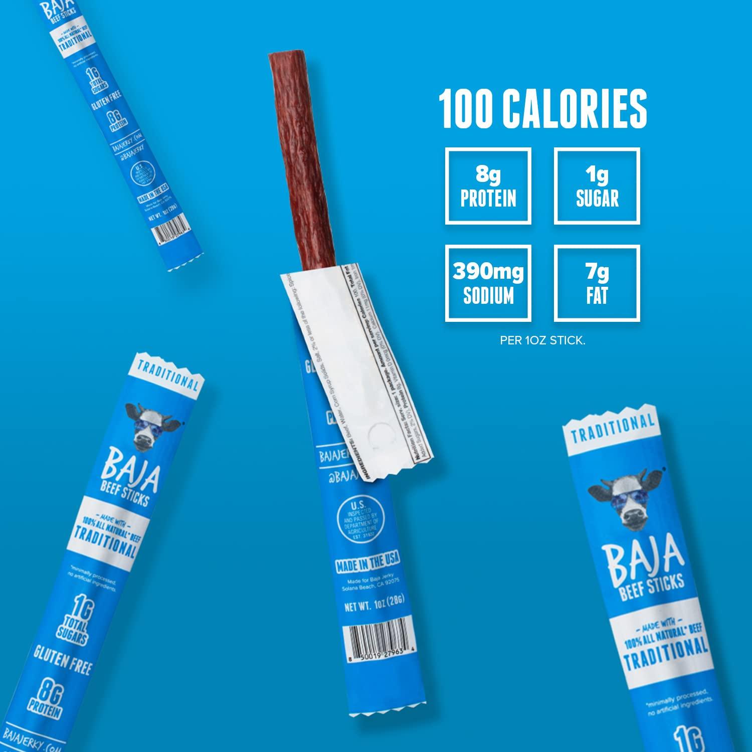Baja Jerky All Natural Beef Sticks - Traditional Flavor | 8g Protein ...