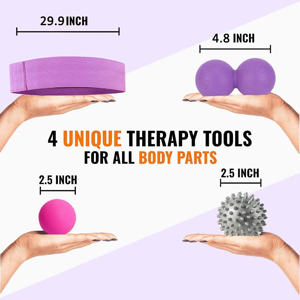 Pack of 3 Massage Balls Set with 1 Resistance Band, Spiky, Lacrosse ...