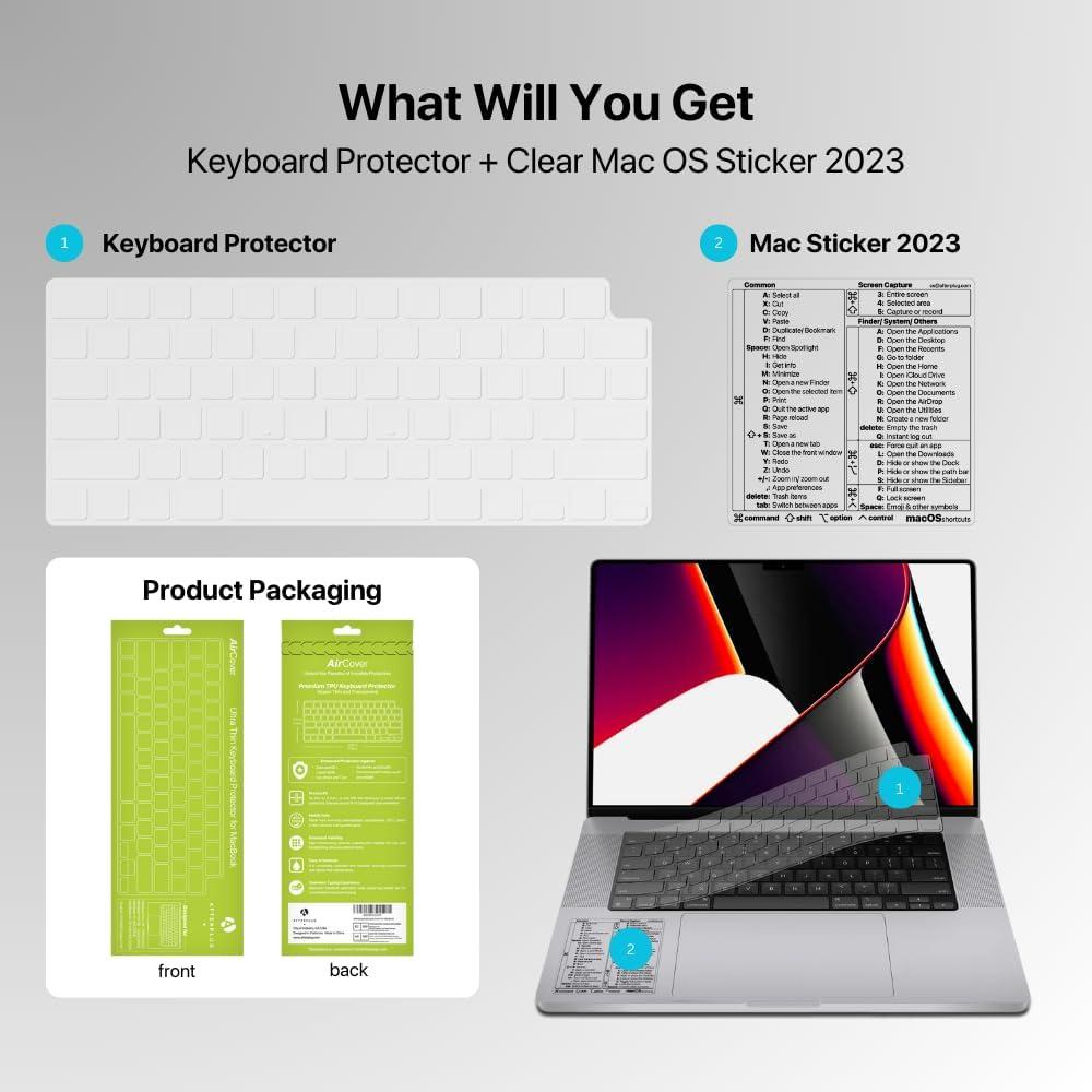 Afterplug MacBook Keyboard Cover (EU ISO Layout) + Mac OS Shortcuts ...