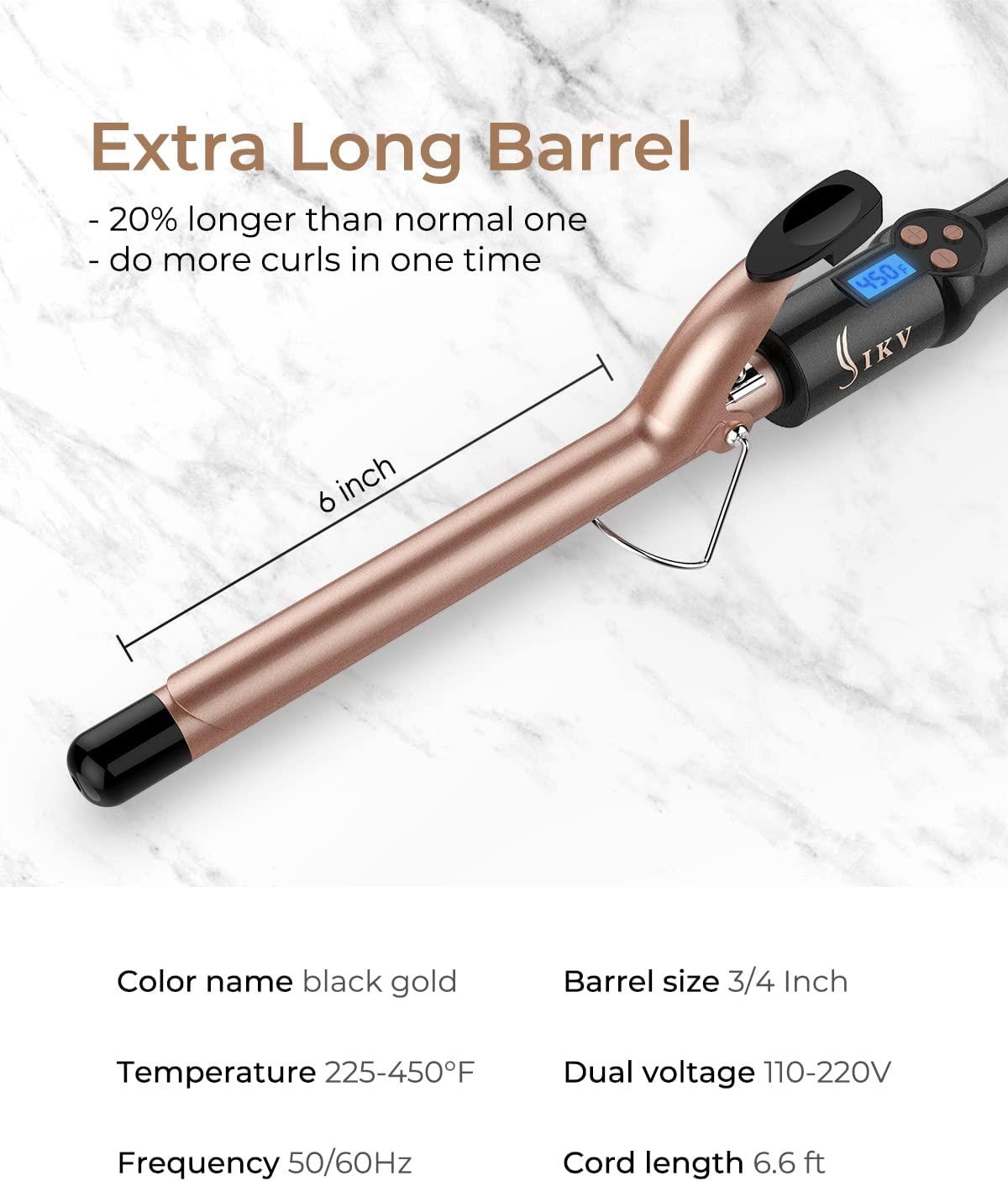 Extra Long Barrel 3/4 Inch Curling Iron - Ceramic Tourmaline Wand for Professional Results ...