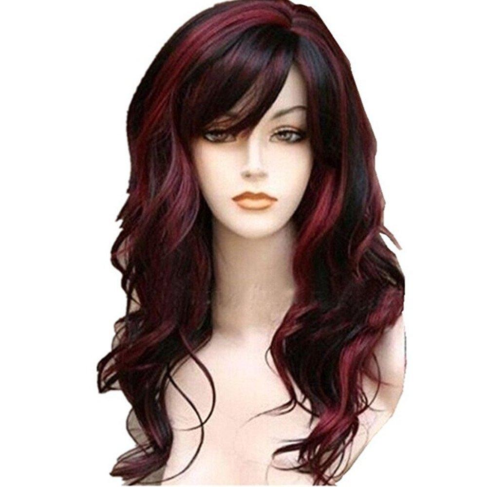 AneShe Women's 2 Tones Wine Red Mixed Black Big Wave Long Wavy Curly ...