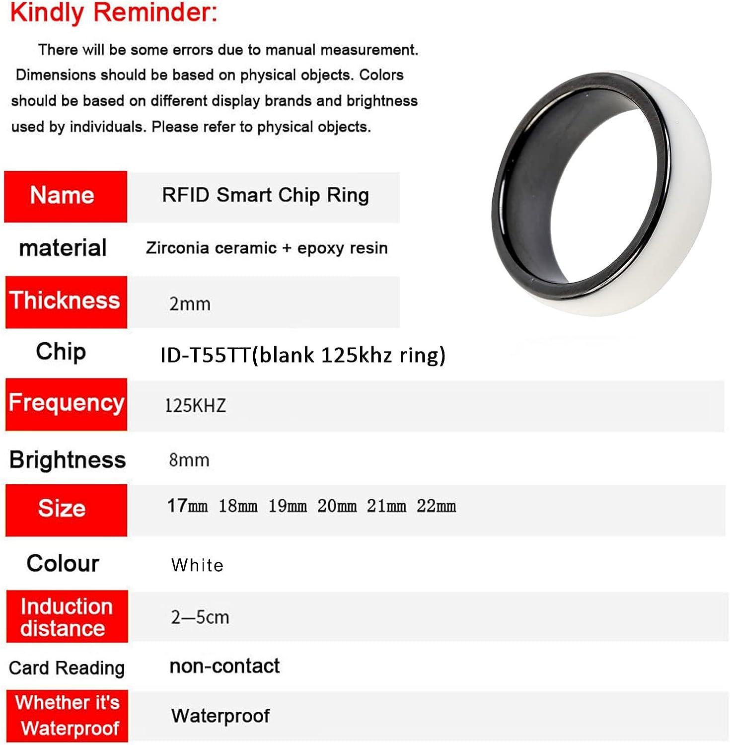 Riversmerge RFID White Ceramics Smart Finger Ring T5577 Chip 125KHZ ...