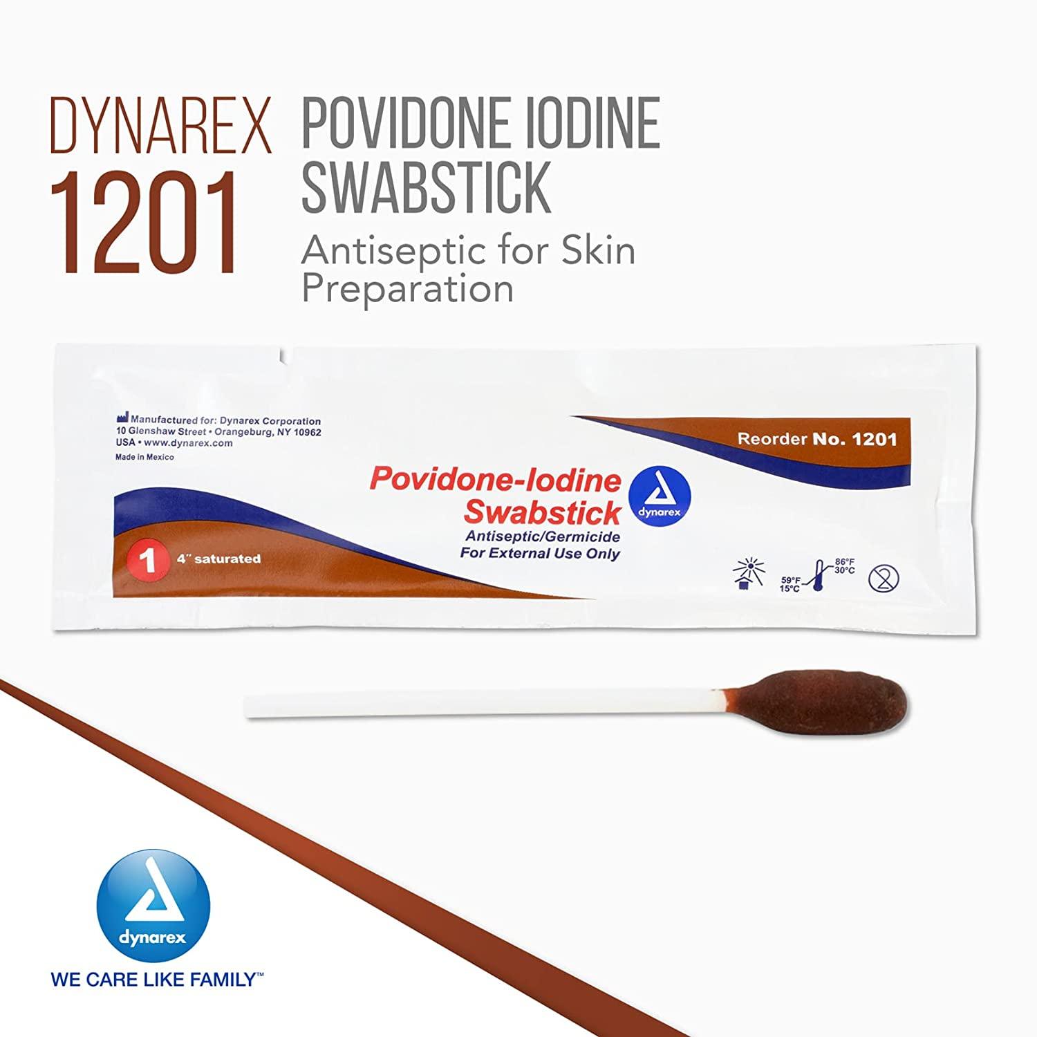 Dynarex Povidone Iodine Swabsticks - Antiseptic Skin Preparation - 50 ...
