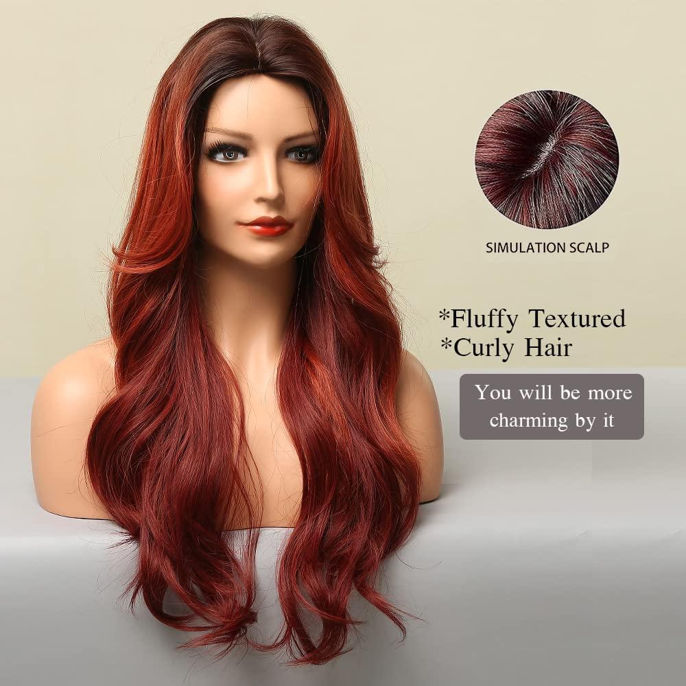 Esmee Ombre Red Brown Synthetic Wig for Women - Heat-Resistant Natural ...