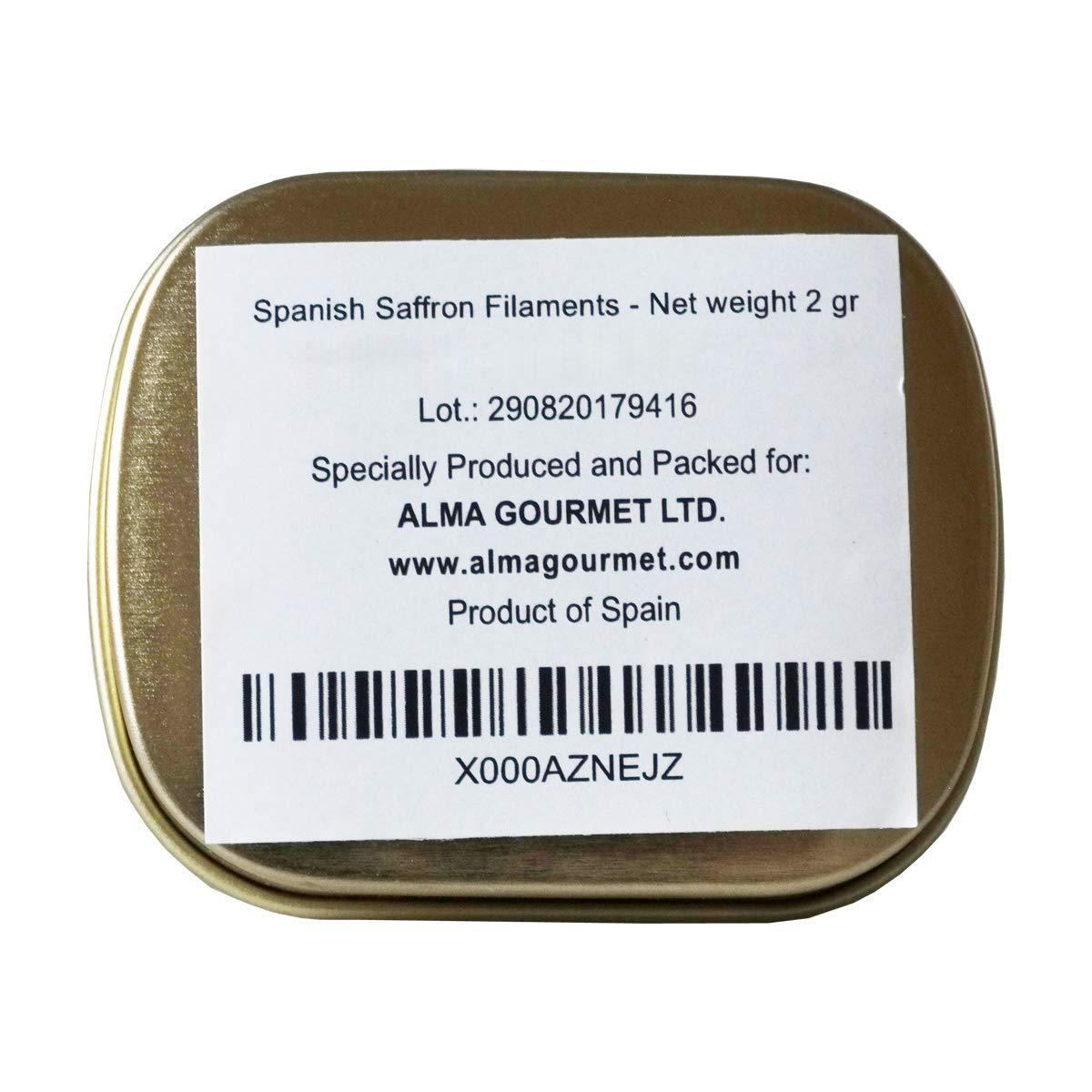 Authentic Alma Gourmet Spanish Saffron Tin - 2g | Premium Quality ...