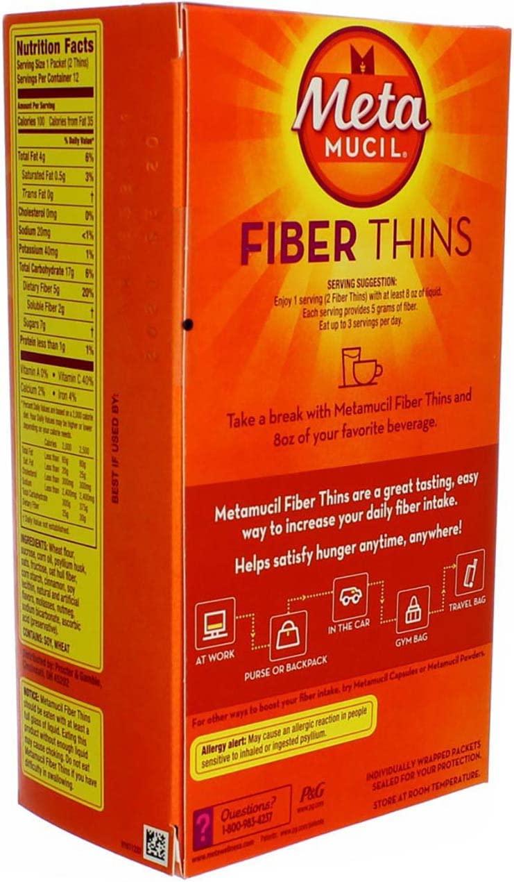 5-Pack Metamucil Fiber Thins Cinnamon - 12ct, 0.77oz per Pack