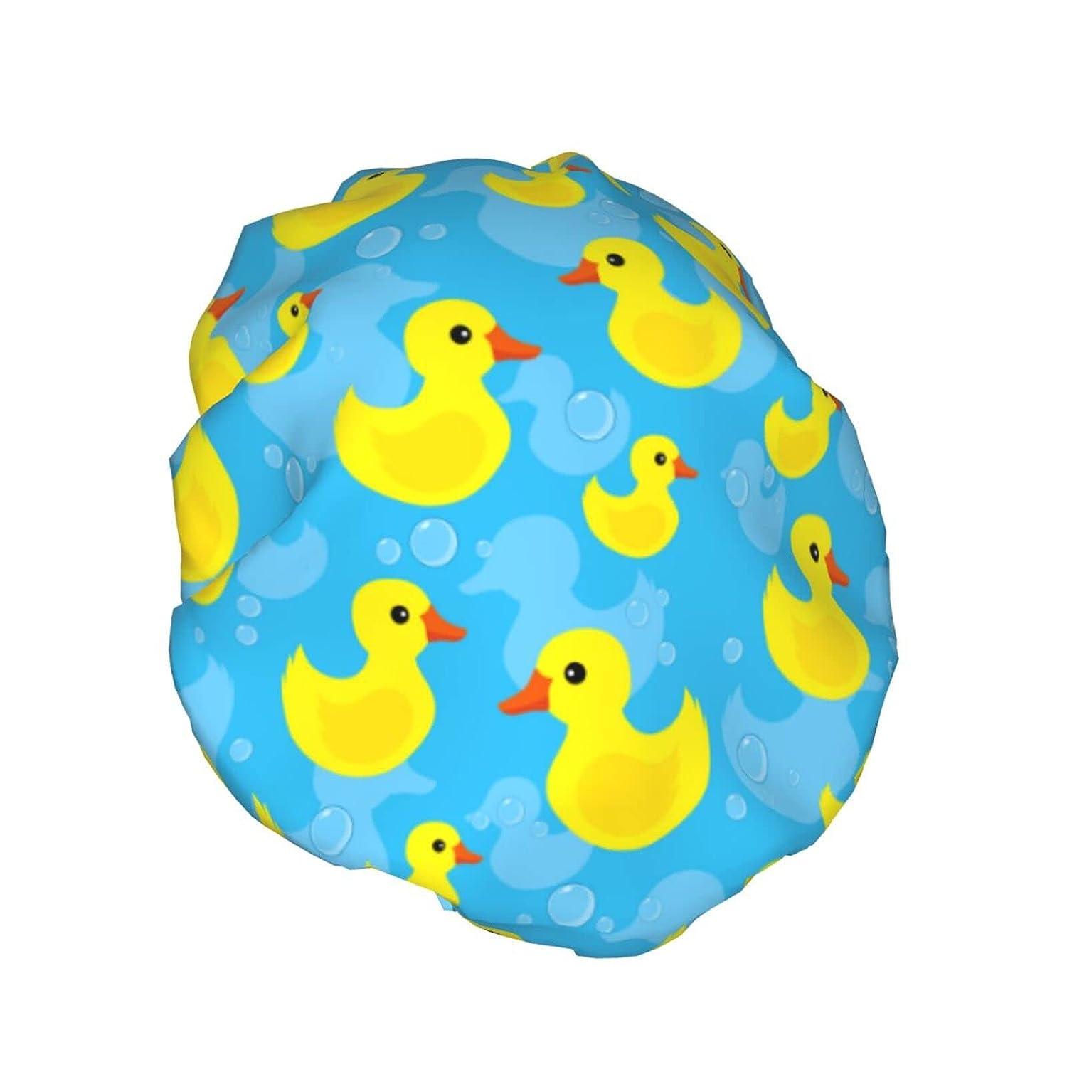 Reusable Double Layer Rubber Duck Shower Cap for Women - Waterproof ...