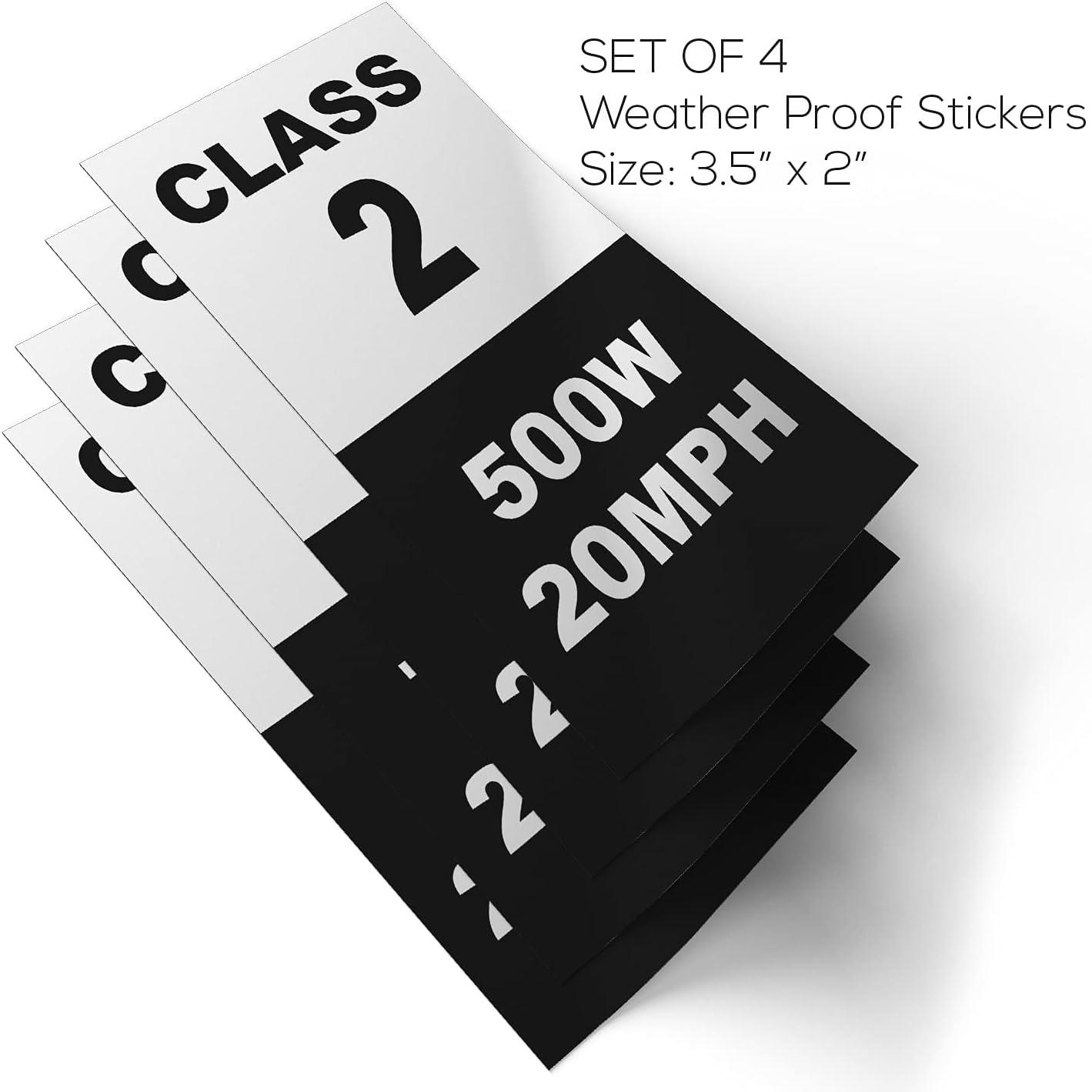 Class 2 500W 20MPH Electric Bicycle Frame Identification Stickers Set ...
