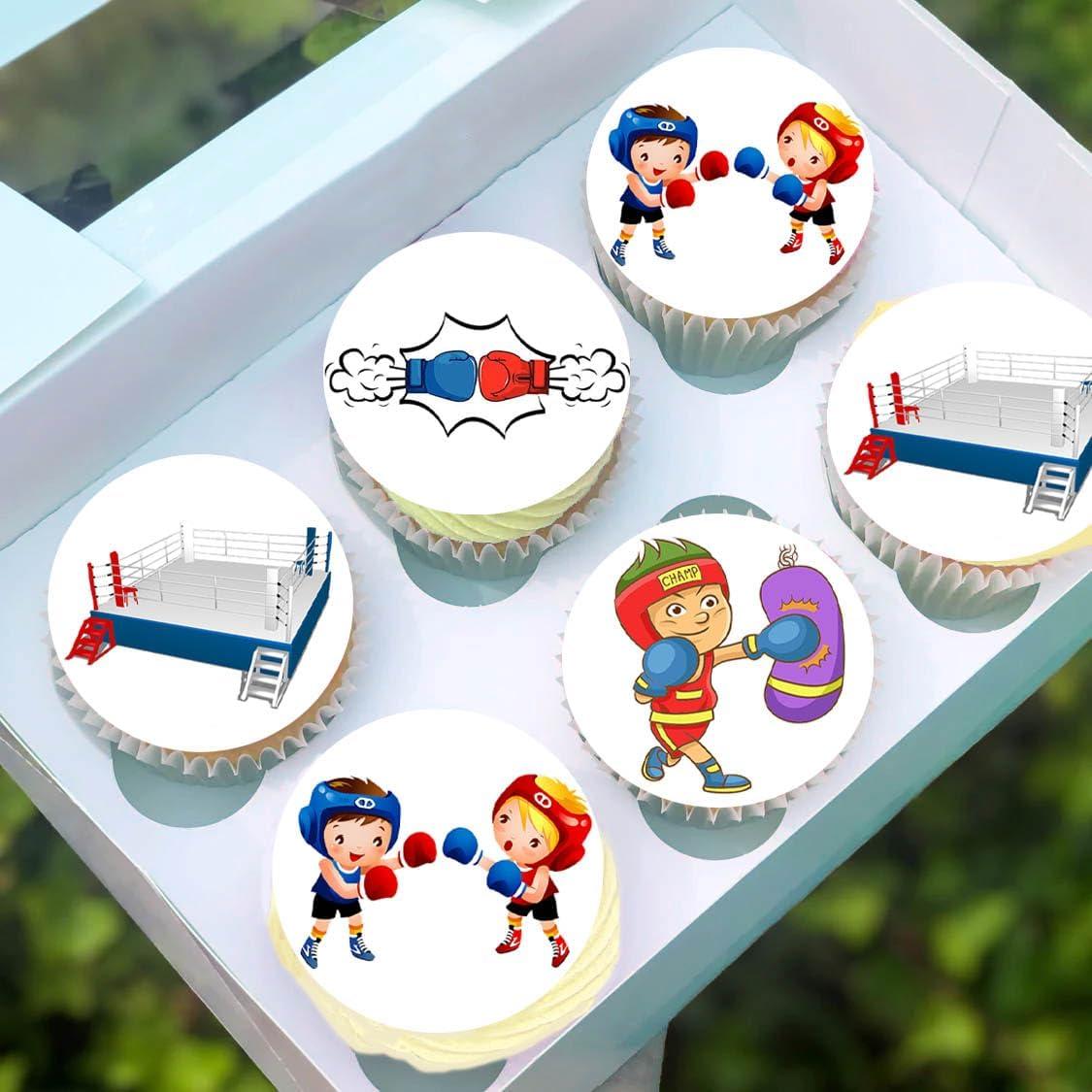 24 x Pre-Cut Boxing 2 Edible Stand up Wafer Paper Cupcake Toppers Cake ...
