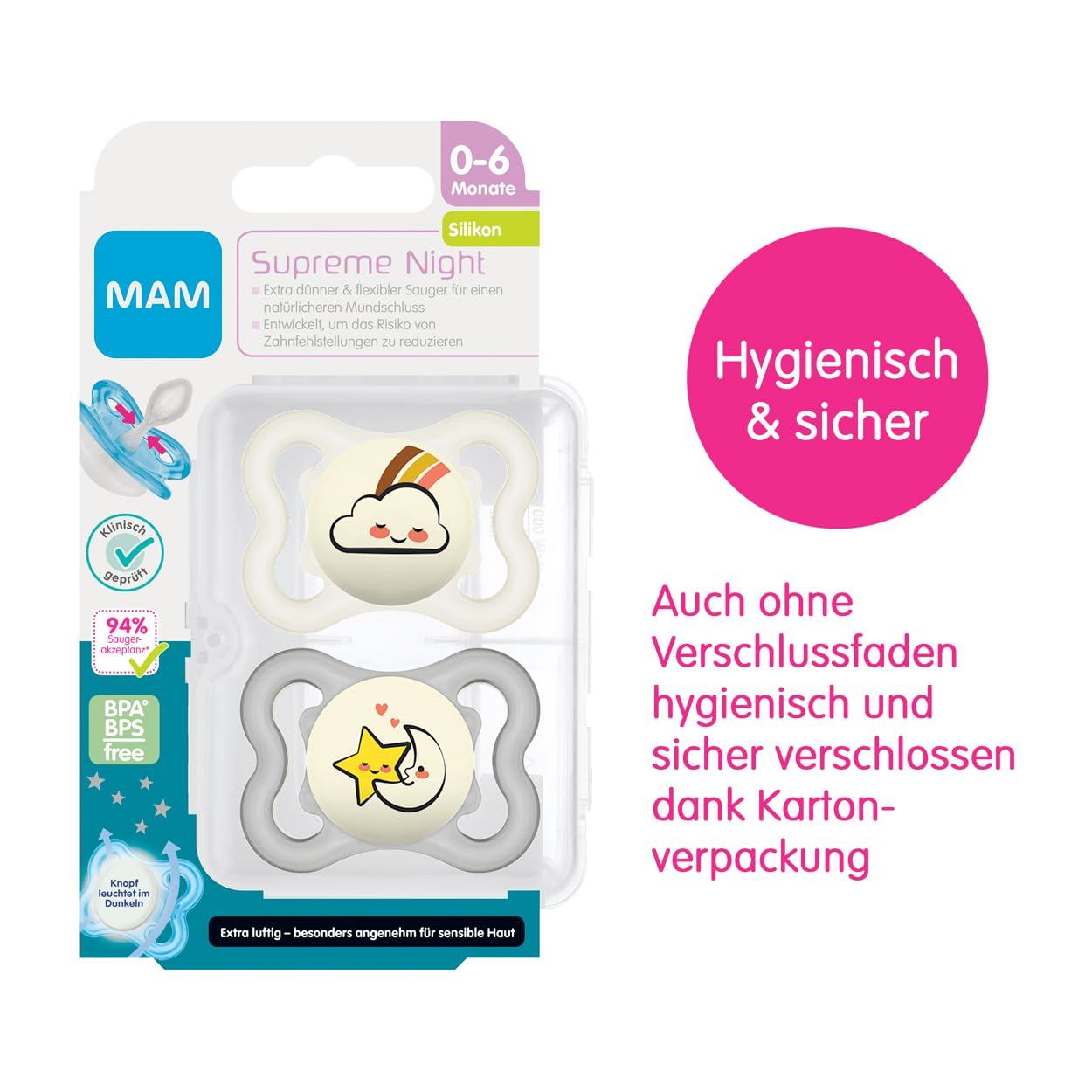 MAM Dental Pacifier Supreme Night 0-6 Months - Pack of 4 Skin Soft ...