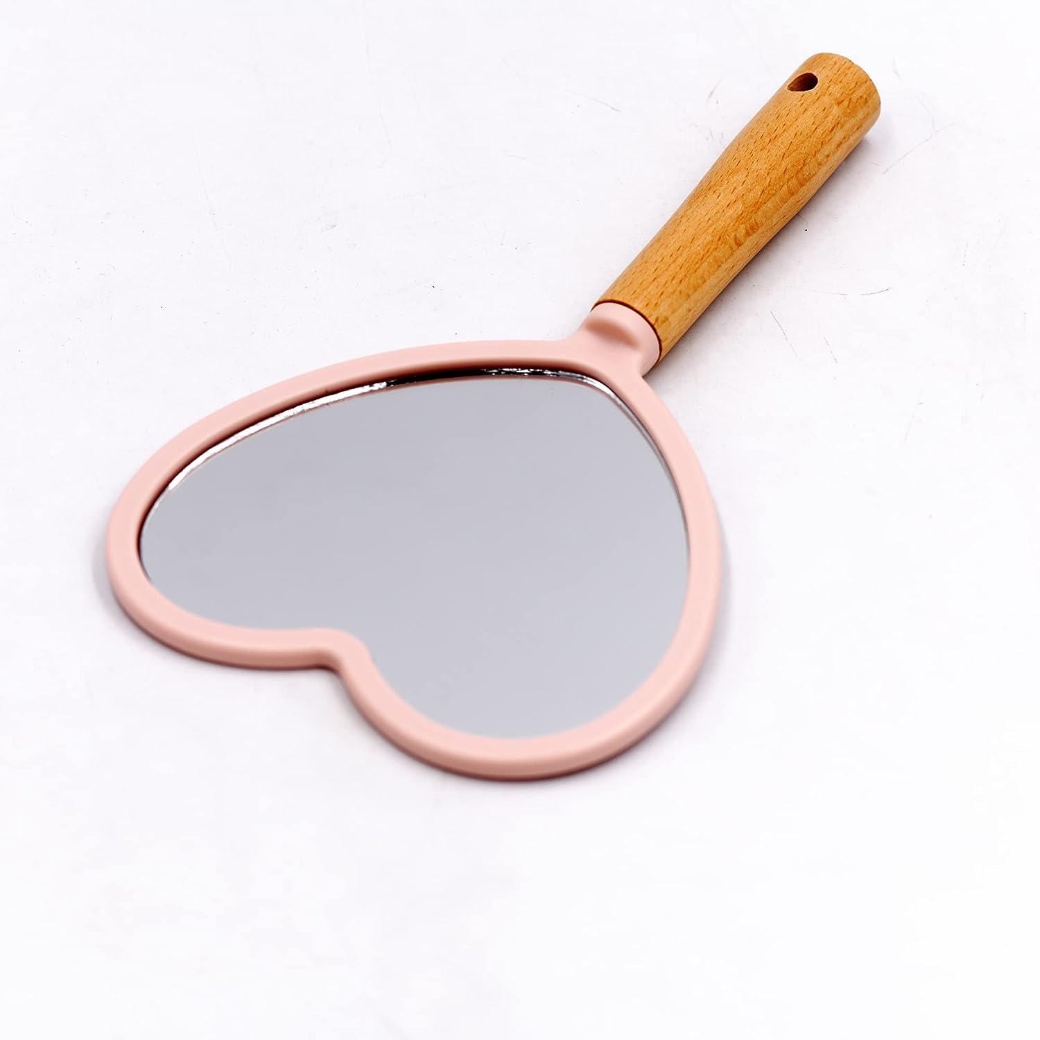 YCHMIR Small Wood Hand Mirror for Women - 5.5 x 9.2 inch (Pink Heart ...