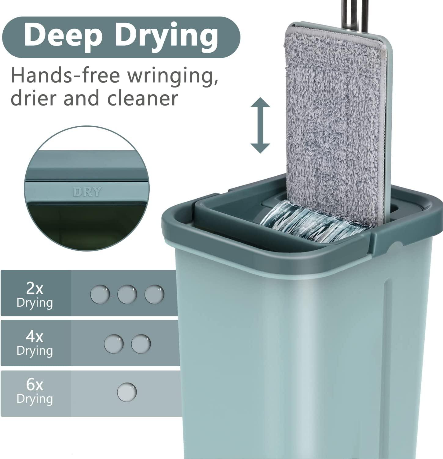 Aifacay Flat Mop Bucket System with 8 Microfiber Pads - Extended ...