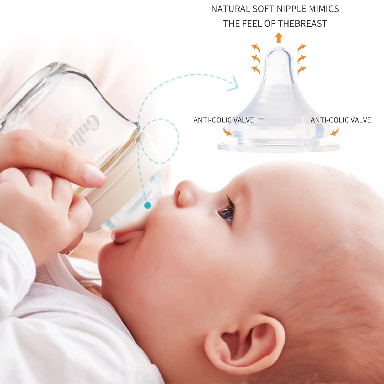 Gulicola Natural Glass Baby Bottle 5oz 2-Pack Medium Flow Anti-Colic ...