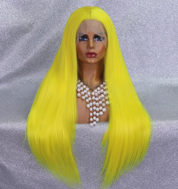 Vebonny 24-Inch Bright Yellow Synthetic Lace Front Wig - Stylish Hair ...