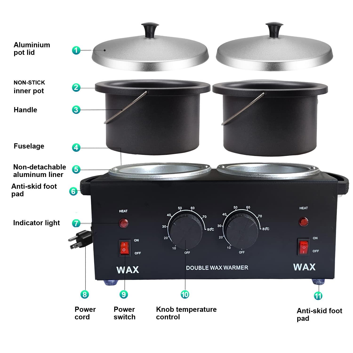 Professional Double Wax Warmer - Faster Melting, Non-Stick Pot (Black ...