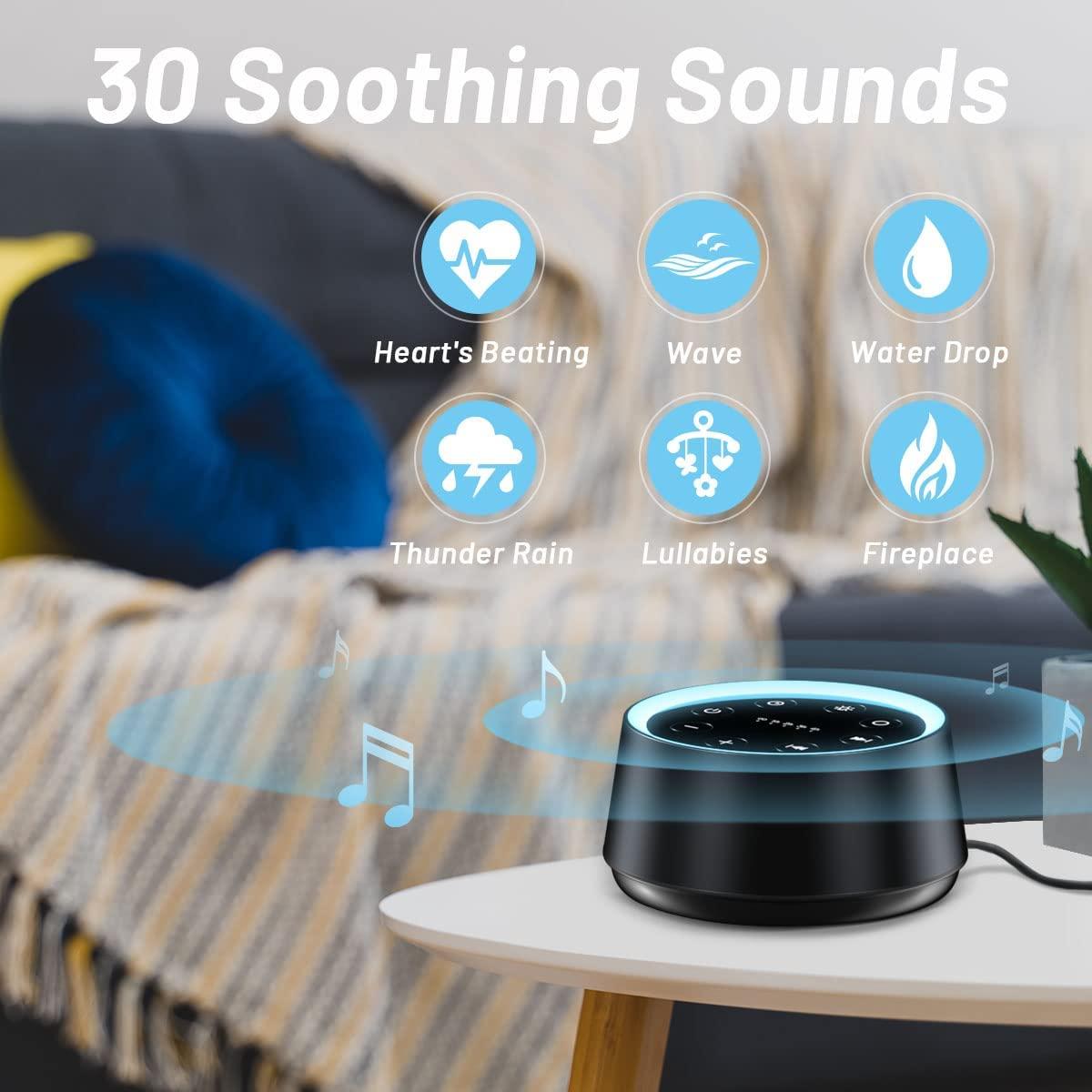 EasyHome Sleep Sound Machine | 30 Soothing Sounds, 12 Night Light ...