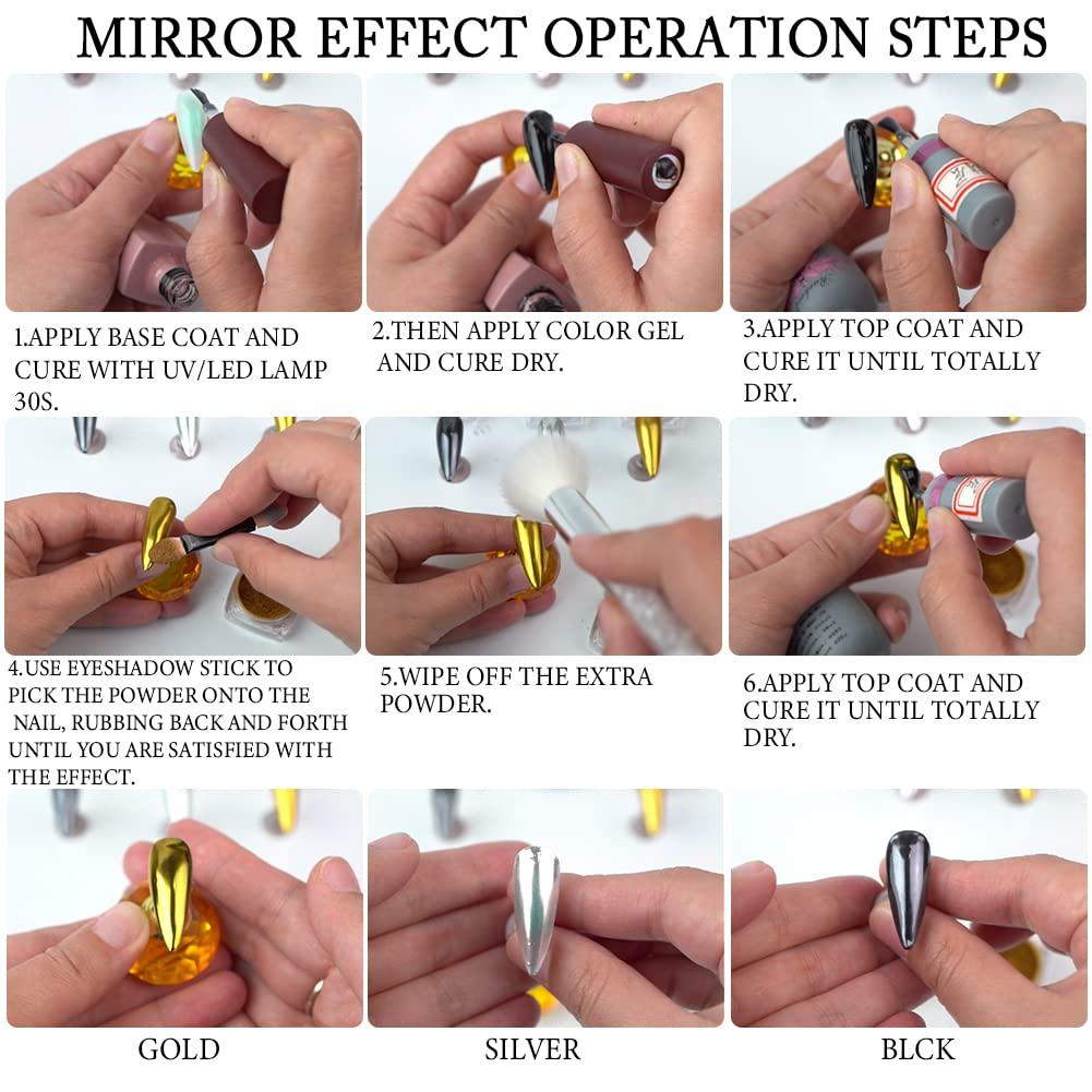 Metallic Chrome Powder Set - Gold & Silver Mirror Glitter Nail Pigment ...