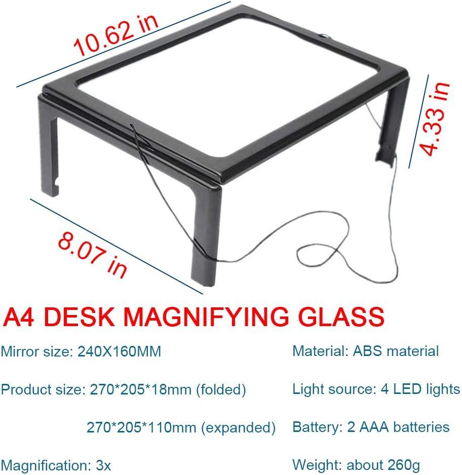 Magnifying Glass Desktop Full-Page 3X Magnifying Glass with 4 LED ...