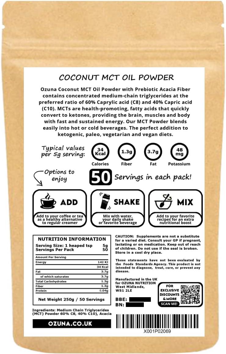 Organic MCT Oil Powder for Clean Energy & Ketosis | C8 & C10 Medium Chain Triglycerides | Non ...
