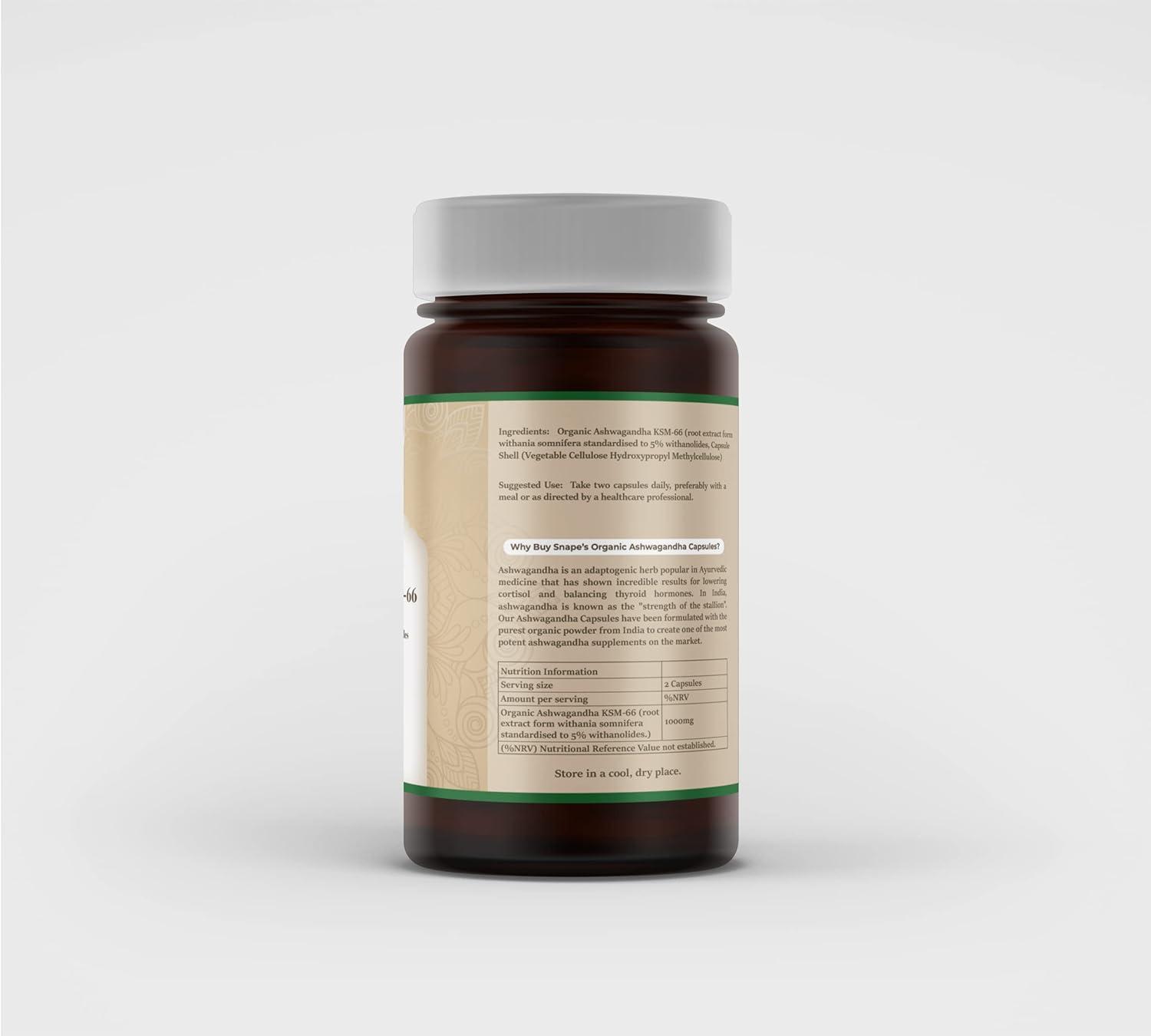 Organic Ashwagandha KSM-66 Capsules +5% Withanolides - 1000mg Serving ...