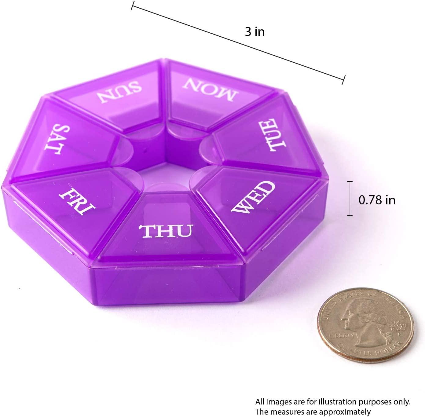 7-Sided Portable Pill Box - Small Weekly Medicine Planner & Vitamin ...