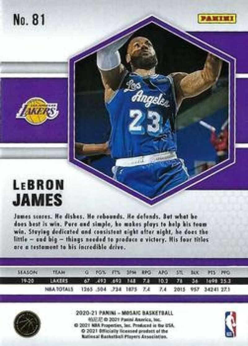 2020-21 Panini Mosaic LeBron James #81 Los Angeles Lakers Basketball ...