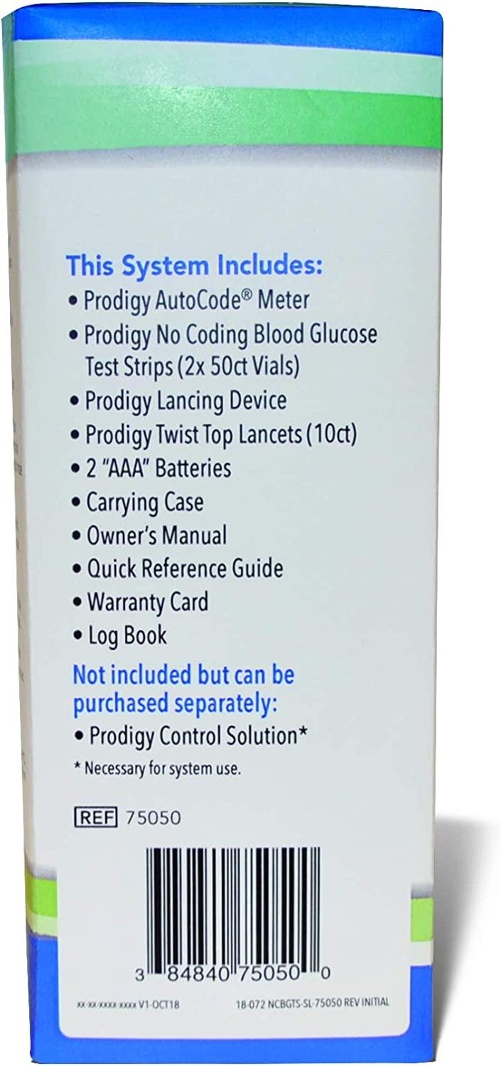 Prodigy Glucose Monitor Kit - Meter, 100 Test Strips, 10 Lancets ...