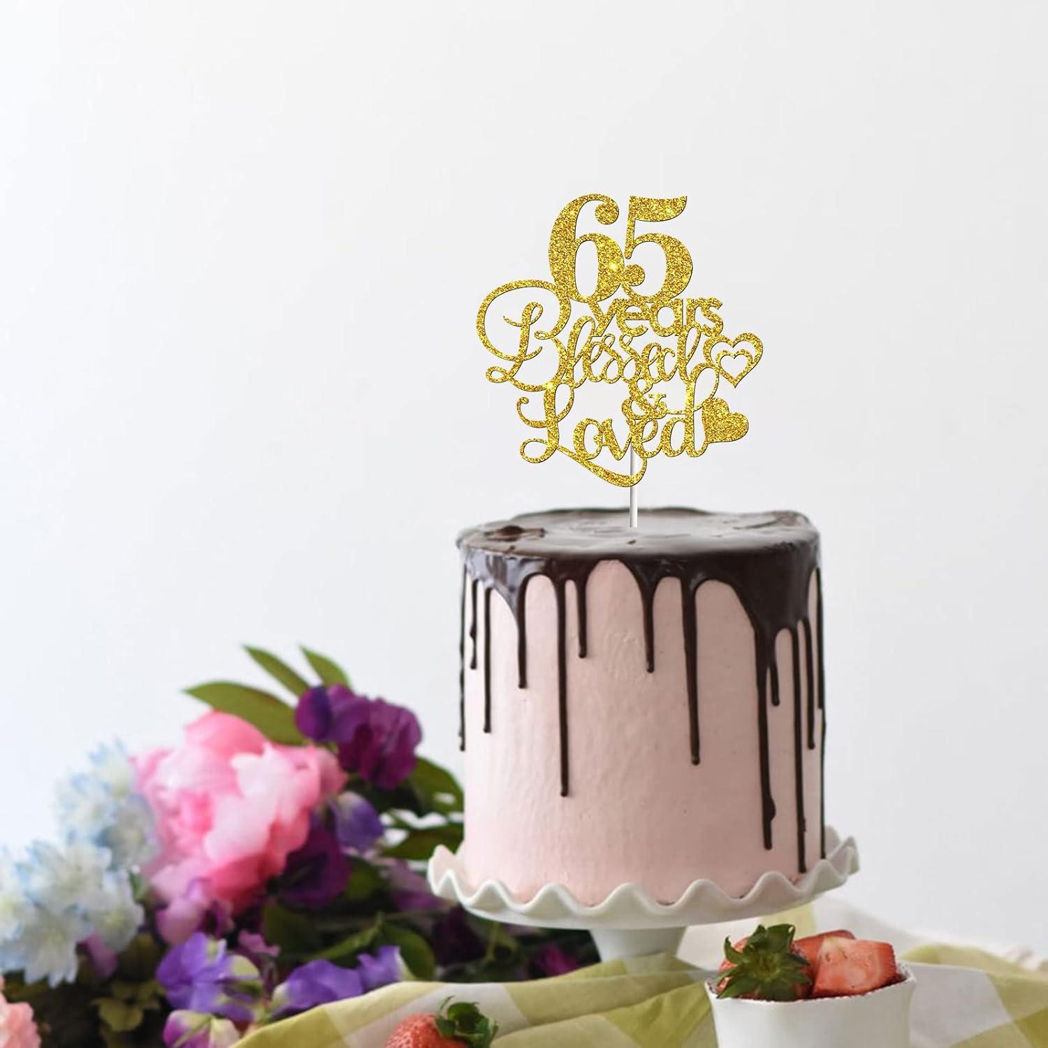 Tenhaisi Gold Glitter 65 Years Blessed & Loved Cake Topper - 65th ...