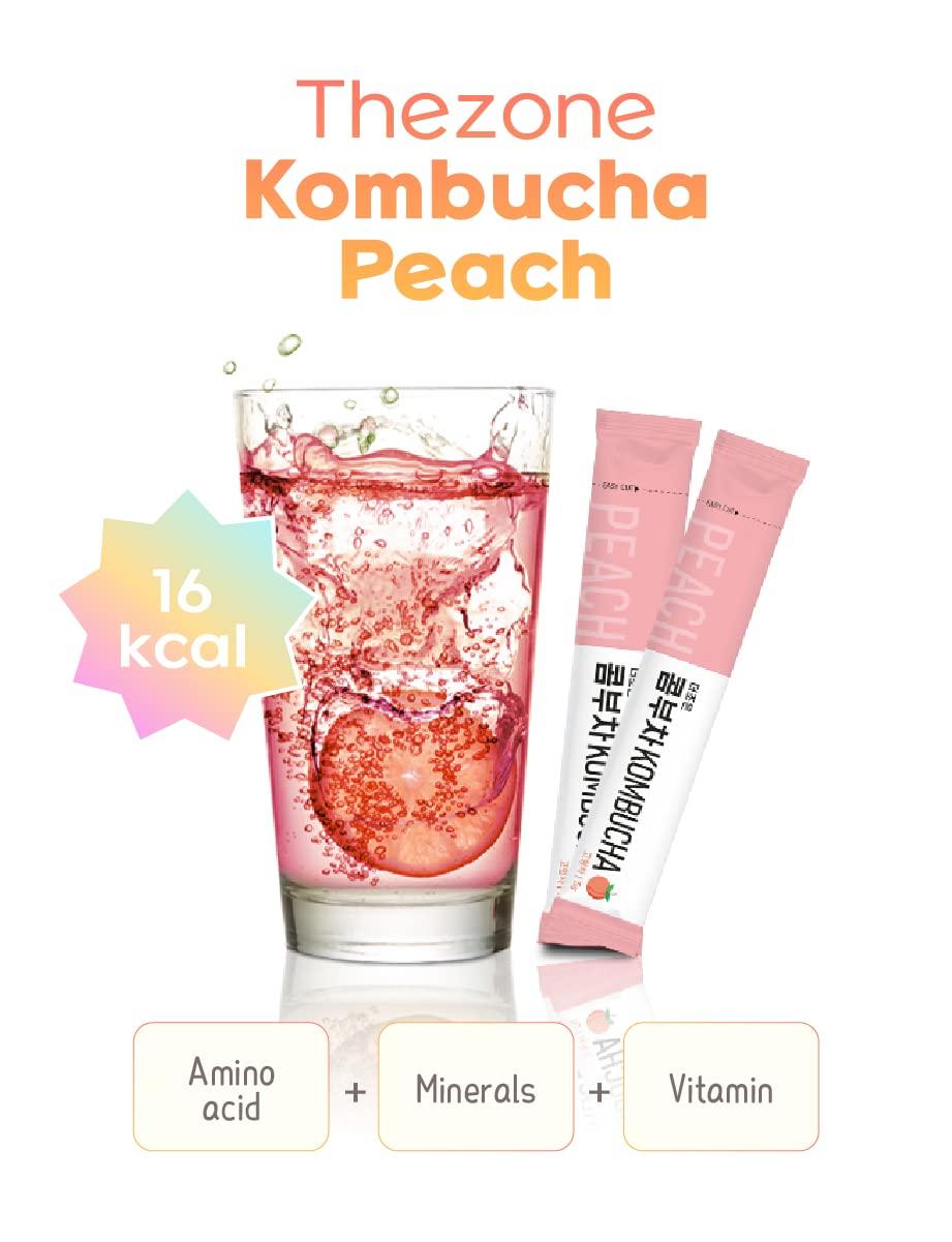 Thezone Peach Kombucha Powder: Probiotics & Prebiotics, 16kcal Tea, 30 ...