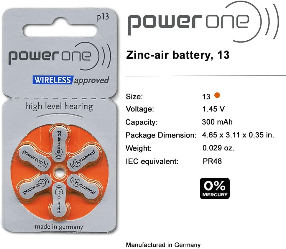 30 x Size p13 PowerOne Hearing Aid Batteries