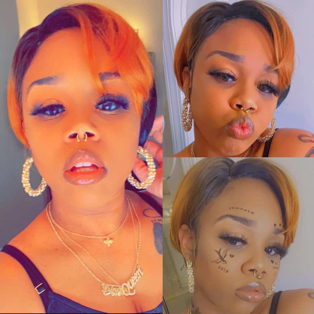 Short Pixie Cut Wig Straight Hair Short Wigs For Black Women Synthetic Ombre Gold Blonde Short