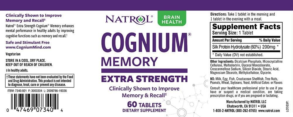 Natrol Cognium Extra Strength 200mg - Memory & Brain Health, 60 Tablets ...