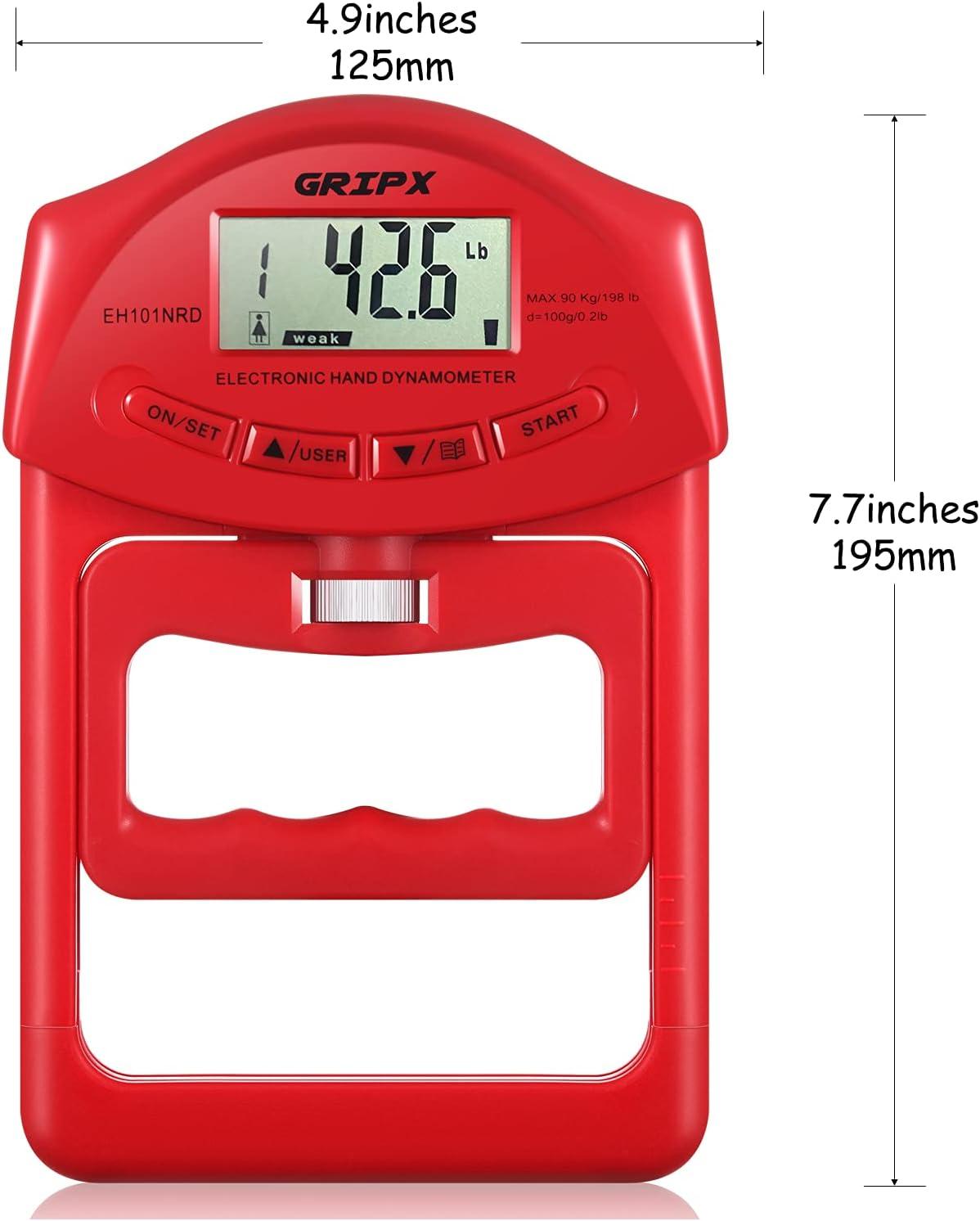 GRIPX Digital Hand Dynamometer - Grip Strength Measuring Device 198 lbs ...