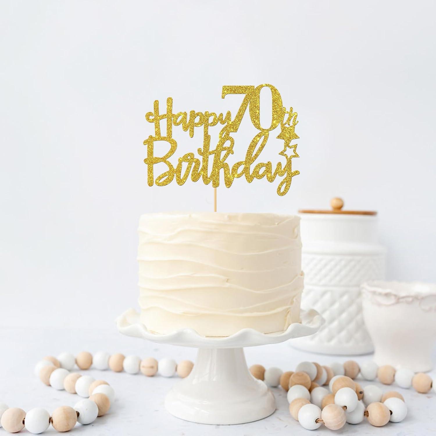 Gold Glitter Happy 70th Birthday Cake Topper Hello 70 Cheers to 70 ...