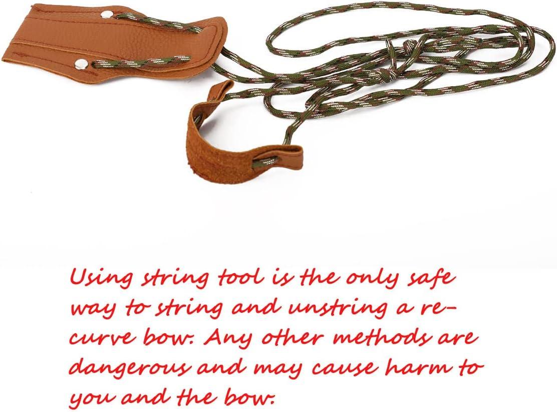 LWANO Archery Recurve Bow Stringer Tool - Nylon Rope & Leather - Brown ...