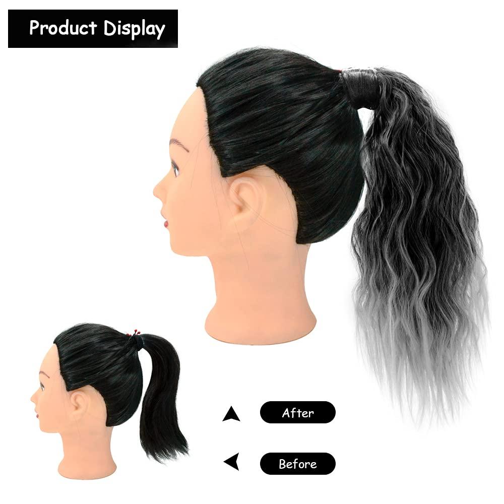 14 Grey Curly Wavy Ponytail Hair Extension - Heat Resistant Synthetic ...